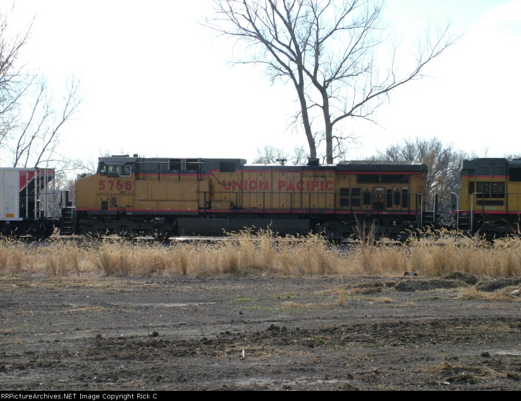 UP 5768 Is #4 And Last Unit On Stopped WB Coal Empties